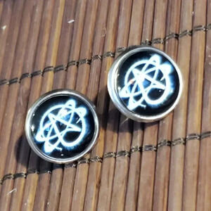 Pinkdiva | Jewelry | Atheist Space Science Symbols Antiqued Brass Stud ...